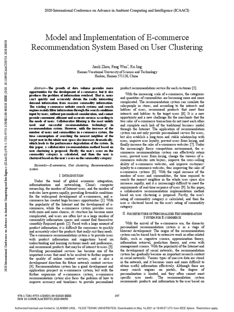 Model and Implementation of E-Commerce Recommendation System Based On User Clustering | Download ...