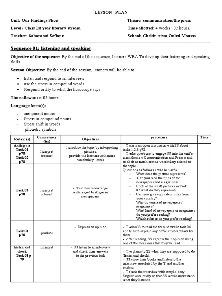Lesson Plans Our Findings Show | PDF | Stress (Linguistics) | Adjective