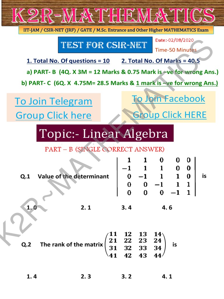 Linear Algebra TEST K2R. | PDF | Mathematical Concepts | Matrix Theory