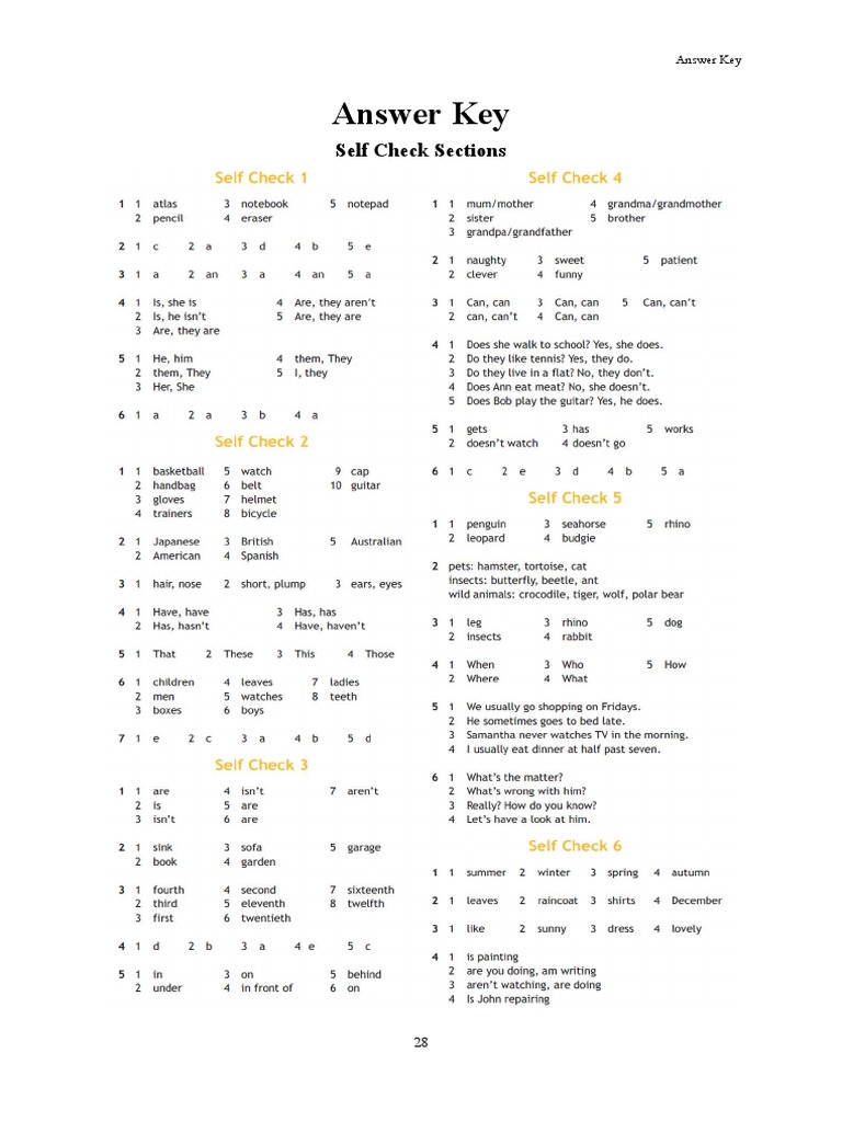 Answer Key: Self Check Sections | PDF | Language Arts & Discipline