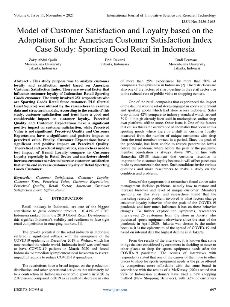 Model of Customer Satisfaction and Loyalty Based On The Adaptation of The American Customer ...