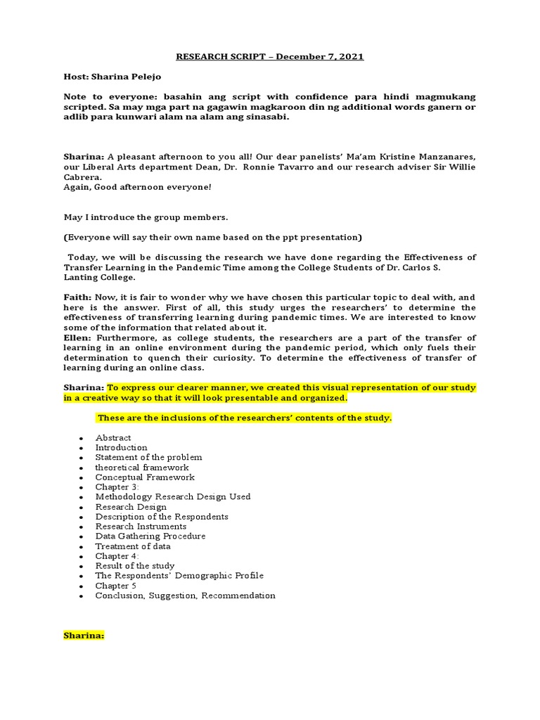 Script For Oral Defense in Research Prop | PDF | Cognition | Science