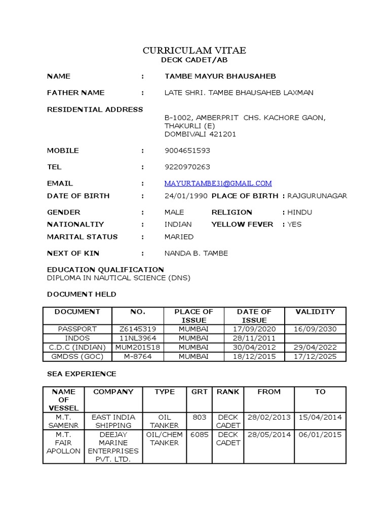 Mayur CV | PDF | Water Transport
