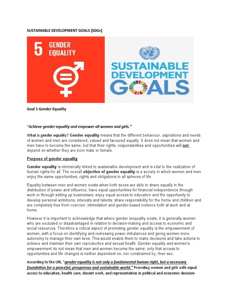 Sustainable Development Goals (SDGS) : "Achieve Gender Equality and ...