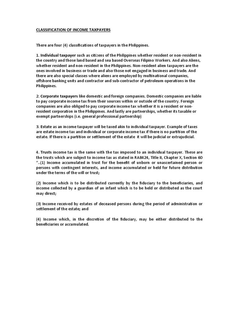 Classification of Income Taxpayers | PDF | Social Science