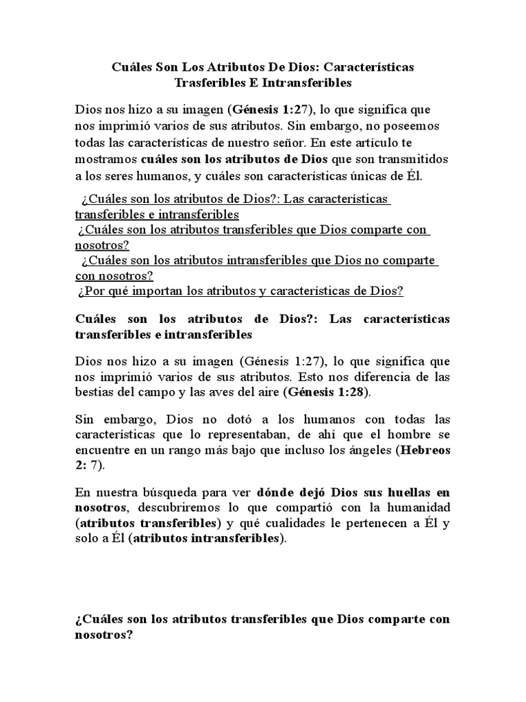 Cuáles Son Los Atributos de Dios | PDF | Dios | Amor