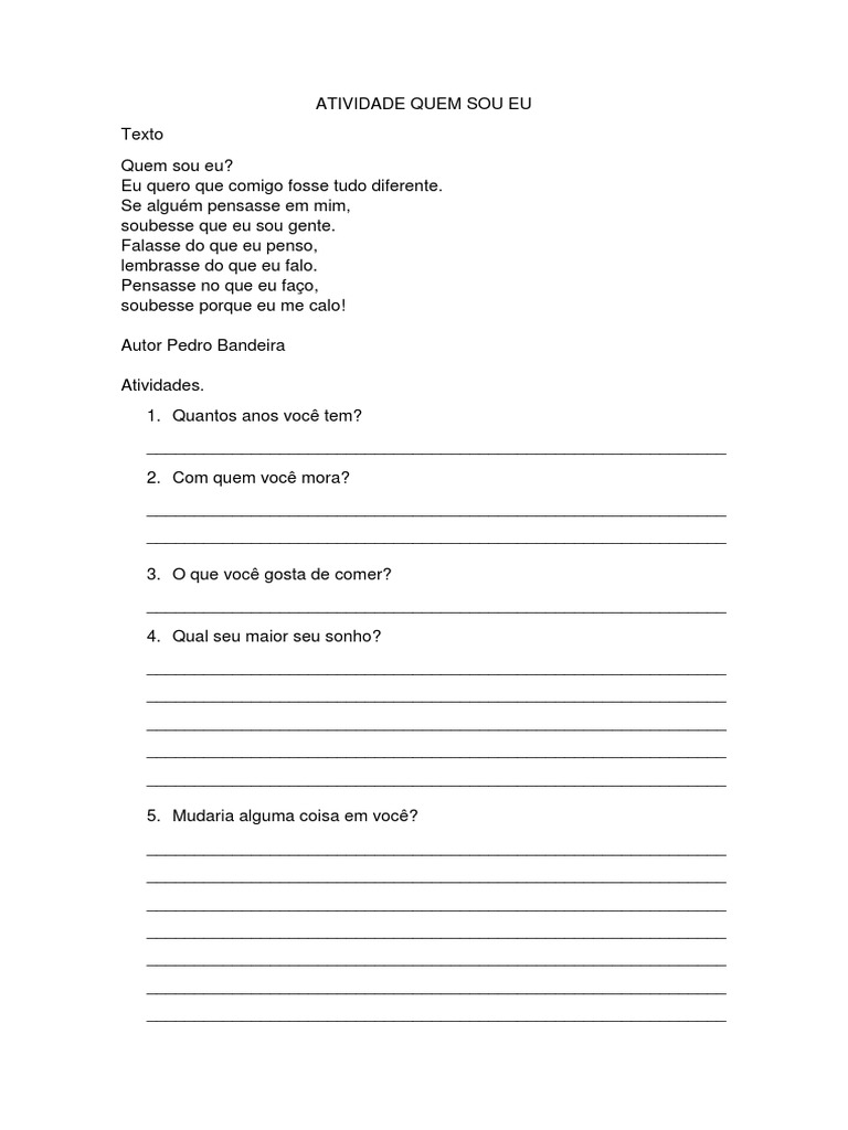 Atividade Quem Sou Eu Pdf