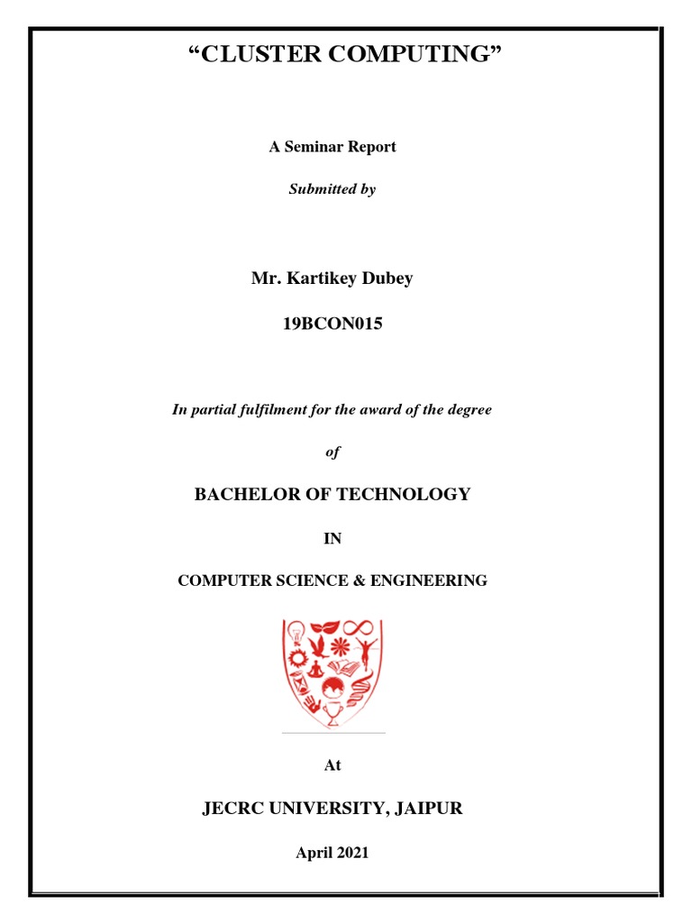 Seminar Report On Cluster Computing | PDF | Computer Cluster | Computer Network