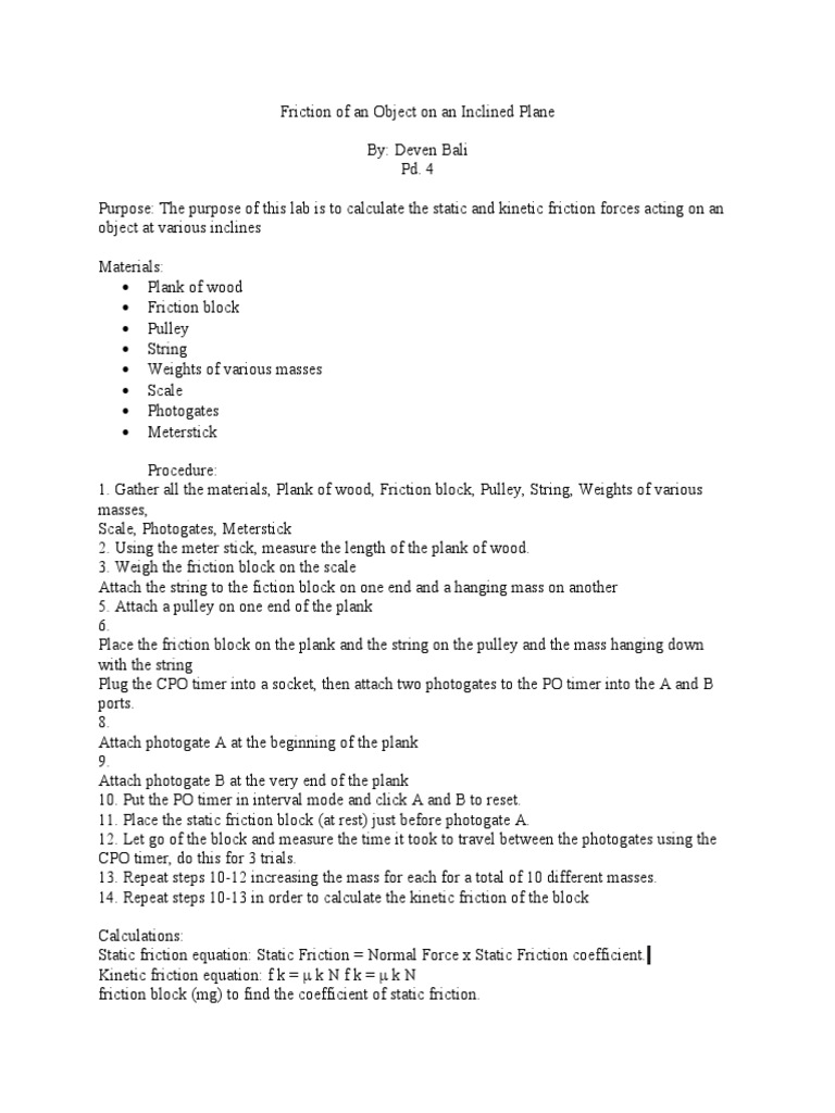 Physics Friction Lab | PDF | Friction | Mass