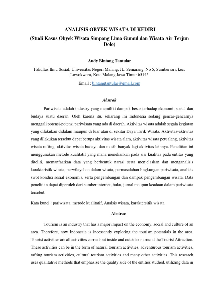Audy Bintang Tantular - 200721639668 - A - Analisis Obyek Wisata Di Kediri | PDF
