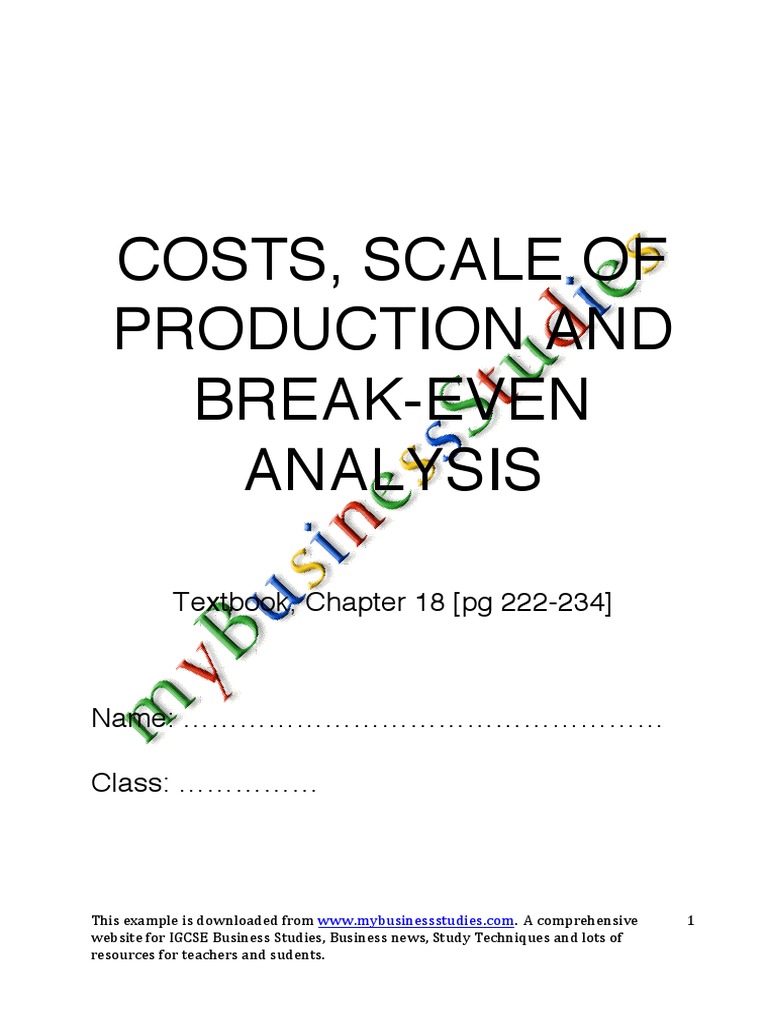 Costs, Scale of Production and Break-Even Analysis: Textbook, Chapter ...