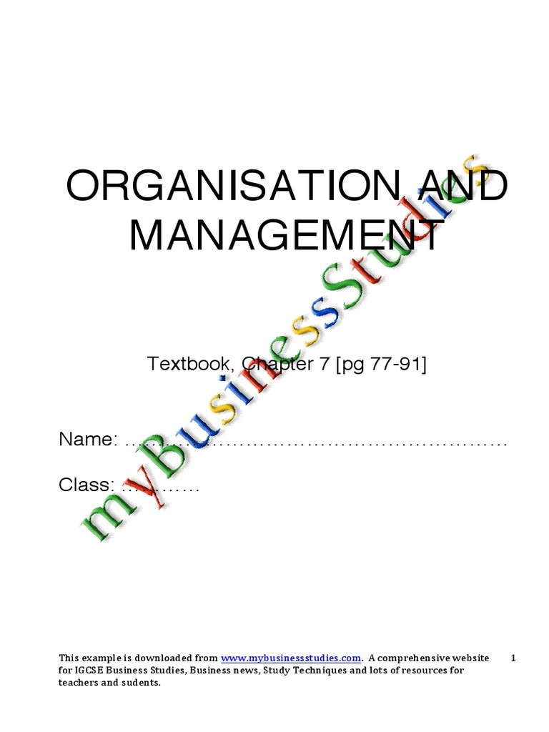 Organisation and Management: Textbook, Chapter 7 (PG 77-91) | PDF ...