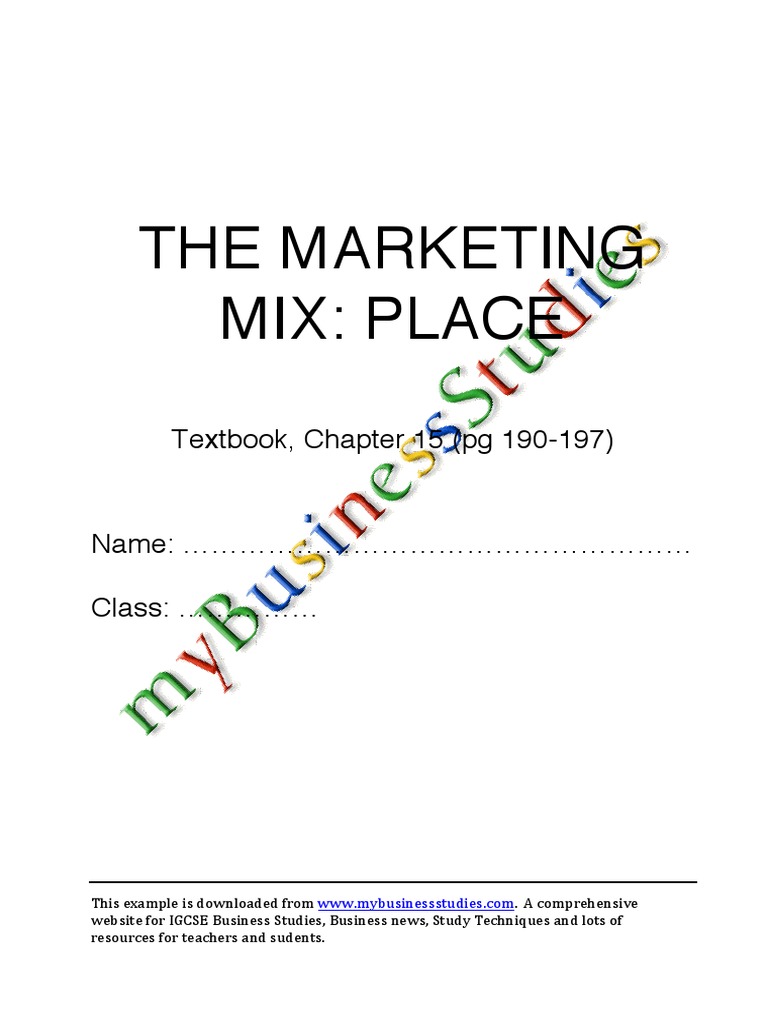 The Marketing Mix: Place: Textbook, Chapter 15 (PG 190-197) | PDF ...