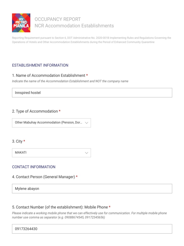 OCCUPANCY REPORT NCR Accommodation Establishments | Download Free PDF ...