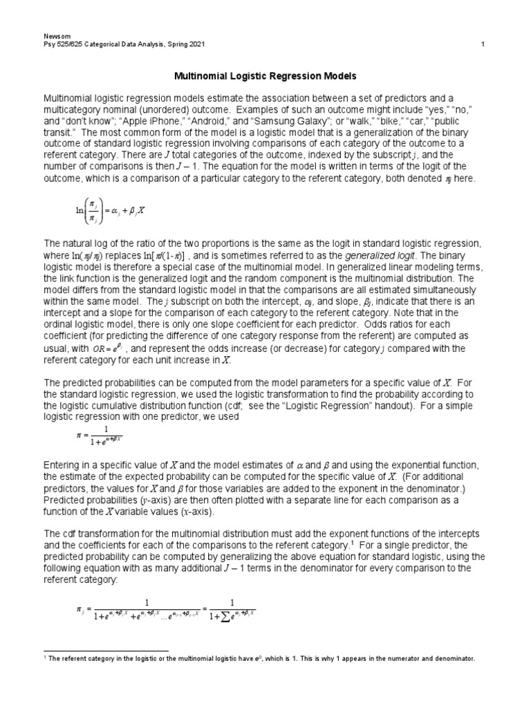 Multinomial Logistic Regression Models: Newsom Psy 525/625 Categorical Data Analysis, Spring ...