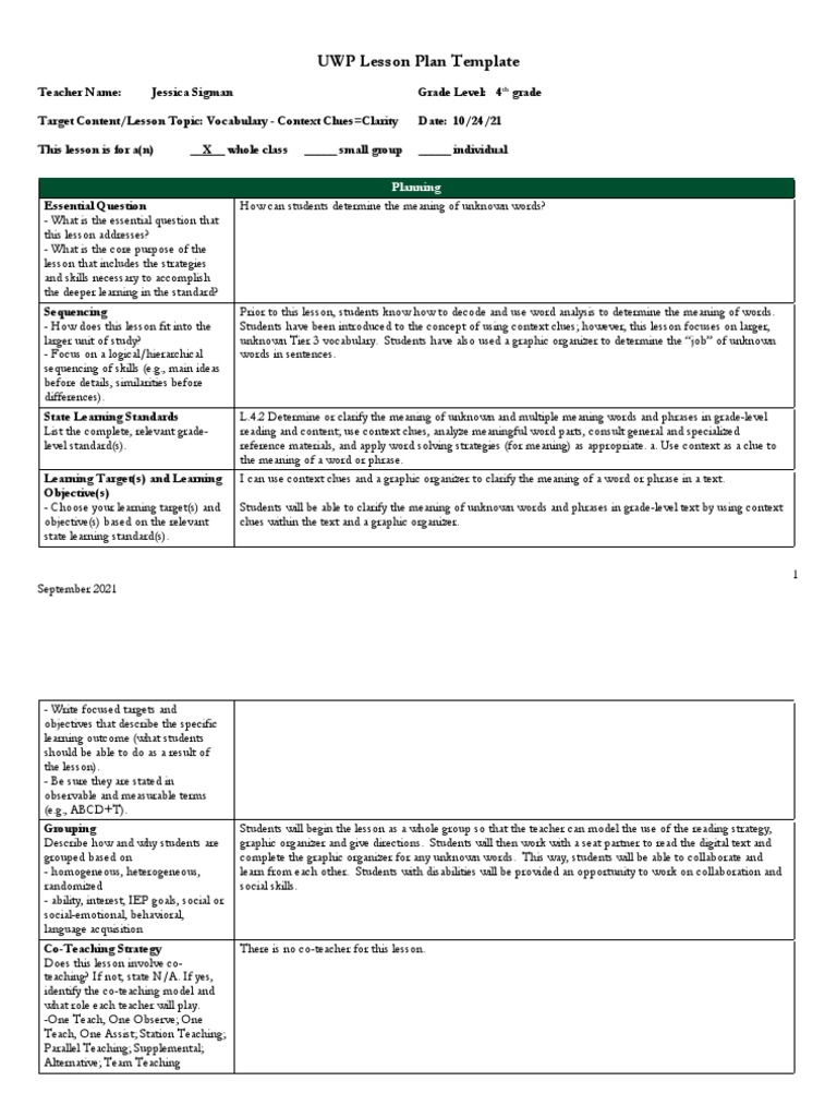 Explicit Vocabulary Lesson Plan Full Document | PDF | Educational ...