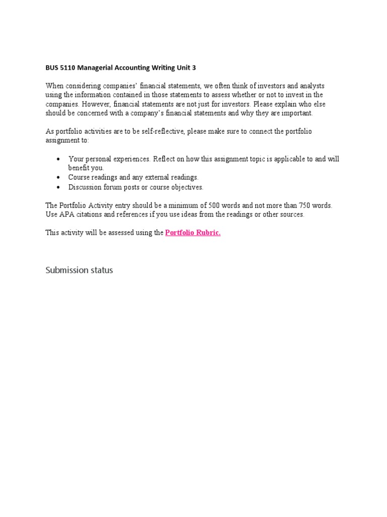 BUS 5110 Managerial Accounting Writing Unit 5 | PDF