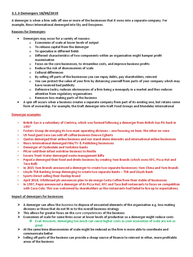 Understanding Demergers: Reasons & Impact | PDF | Economies | Business