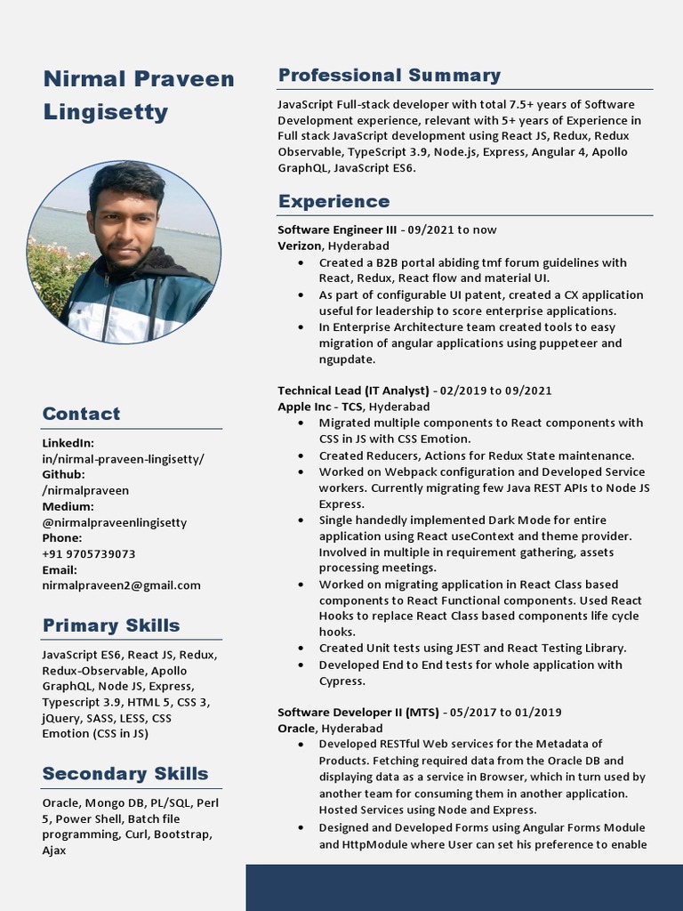 Nirmal Praveen CV - Nov 21 | PDF | Computing | Software