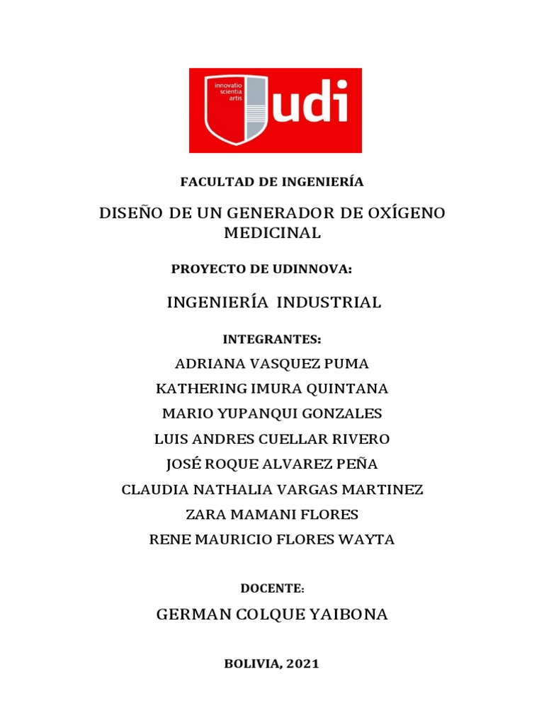 Generador de Oxígeno Medicinal Udinova | PDF | Adsorción | Oxígeno