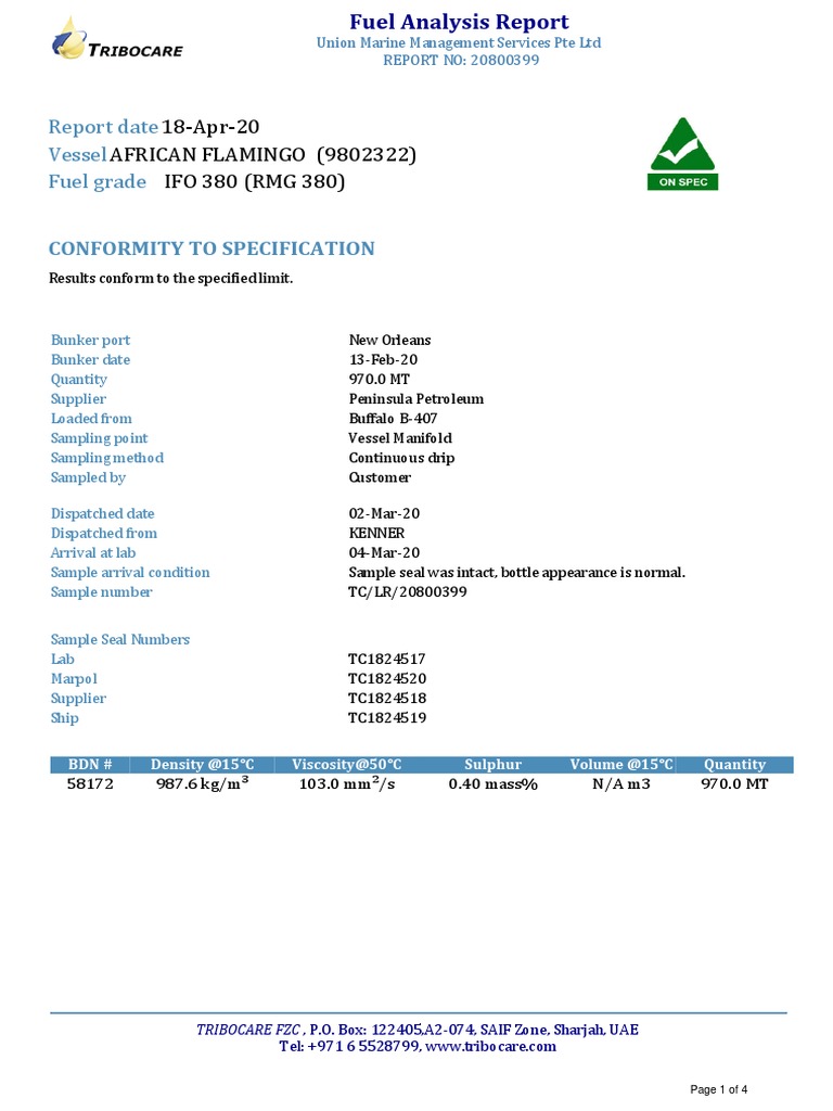 18 Apr 20 AFRICAN FLAMINGO (9802322) IFO 380 (RMG 380) : Report Date ...