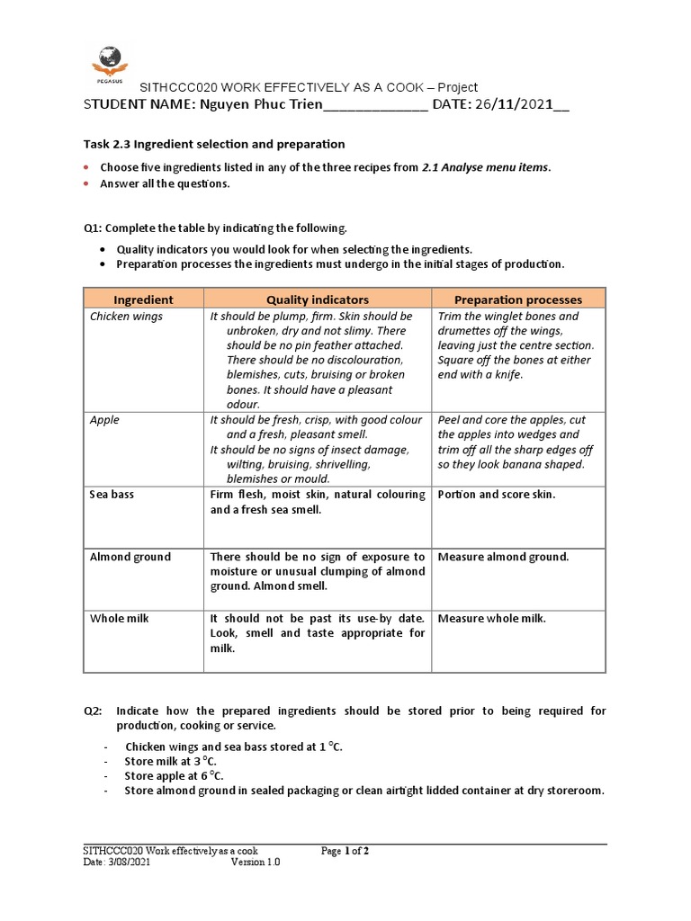 Ingredient Selection for Cooking | PDF | Foods | Food And Drink