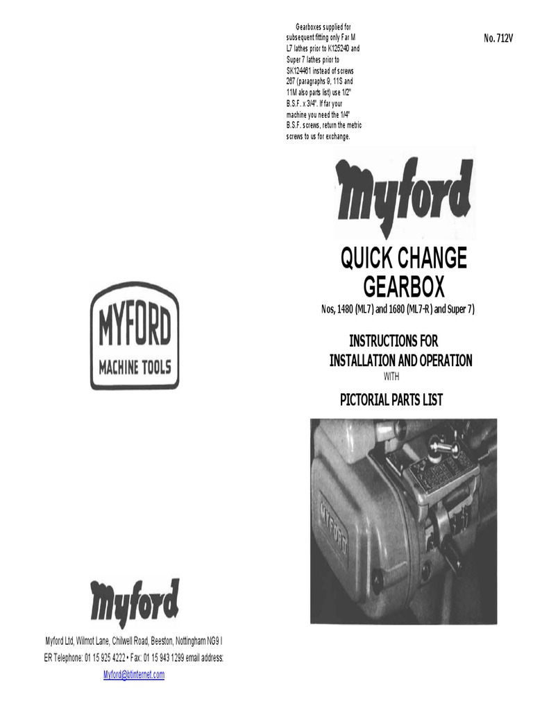 Quick Change Gearbox: Instructions For Installation and Operation ...