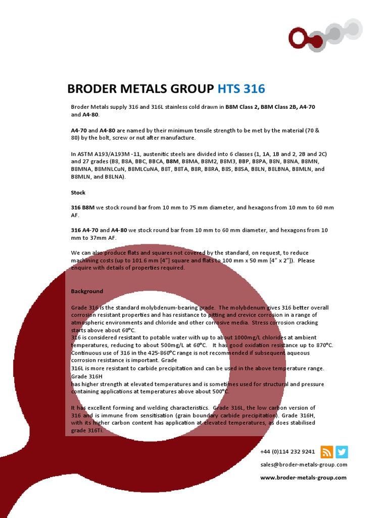 316 316L Technical Information Sheet | PDF | Stainless Steel | Steel