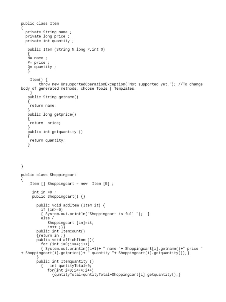 Java Shopping Cart and Fresh Item Classes | PDF | Computer Programming ...