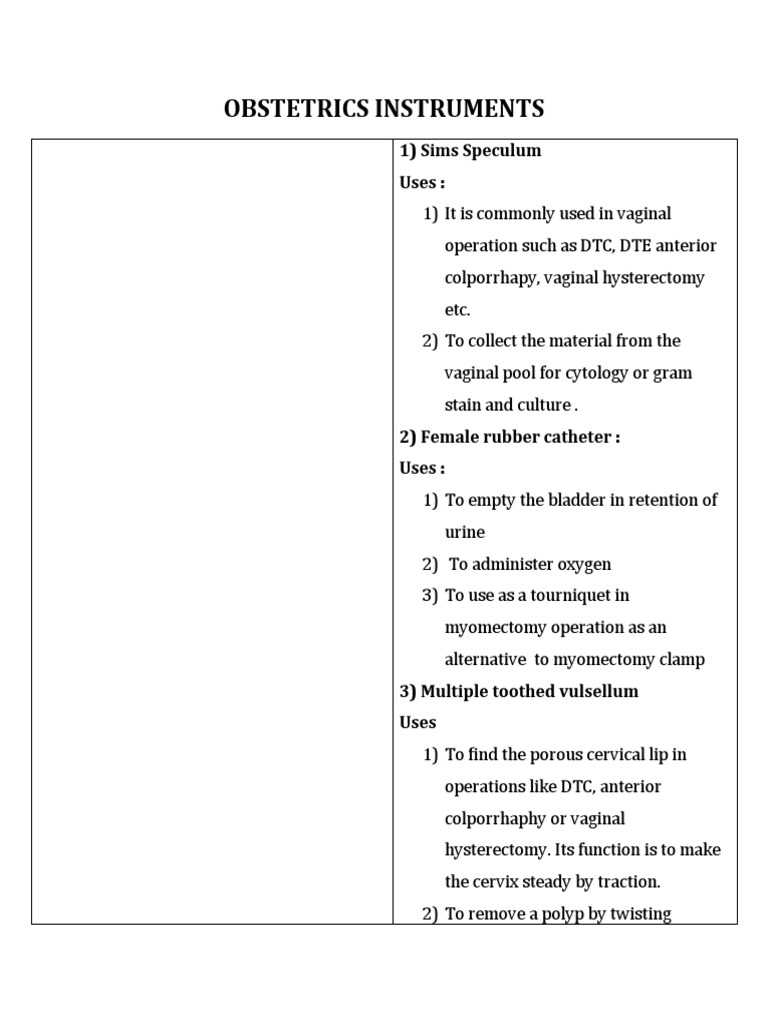 Obstetrics Instruments: 1) Sims Speculum Uses | PDF | Uterus | Vagina