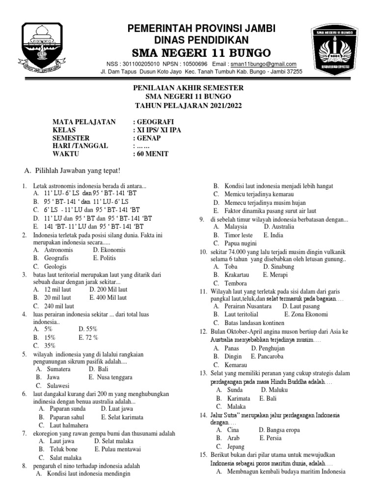 Soal Ujian Geografi Xi Ganjil | PDF