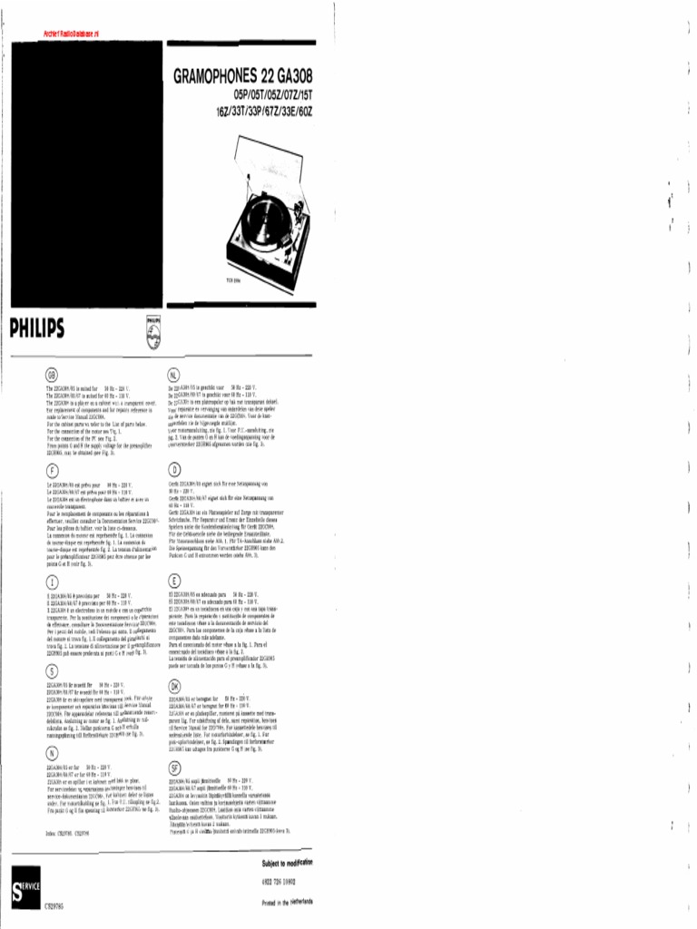 Philips 22ga308 Turntable | PDF | Home & Garden