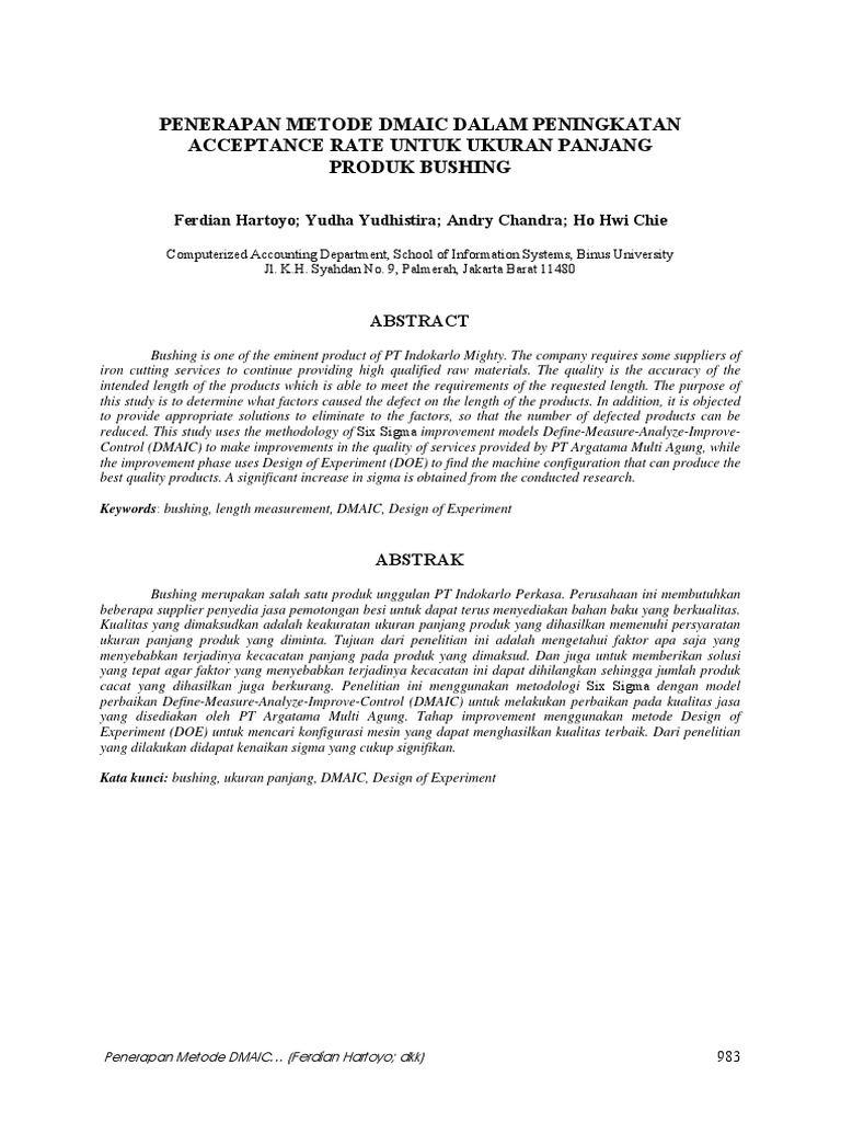 Penerapan Metode DMAIC untuk Meningkatkan Kualitas Produk Bushing ...
