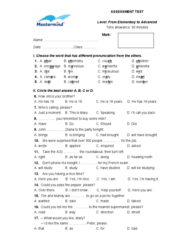 Placement Test PDF
