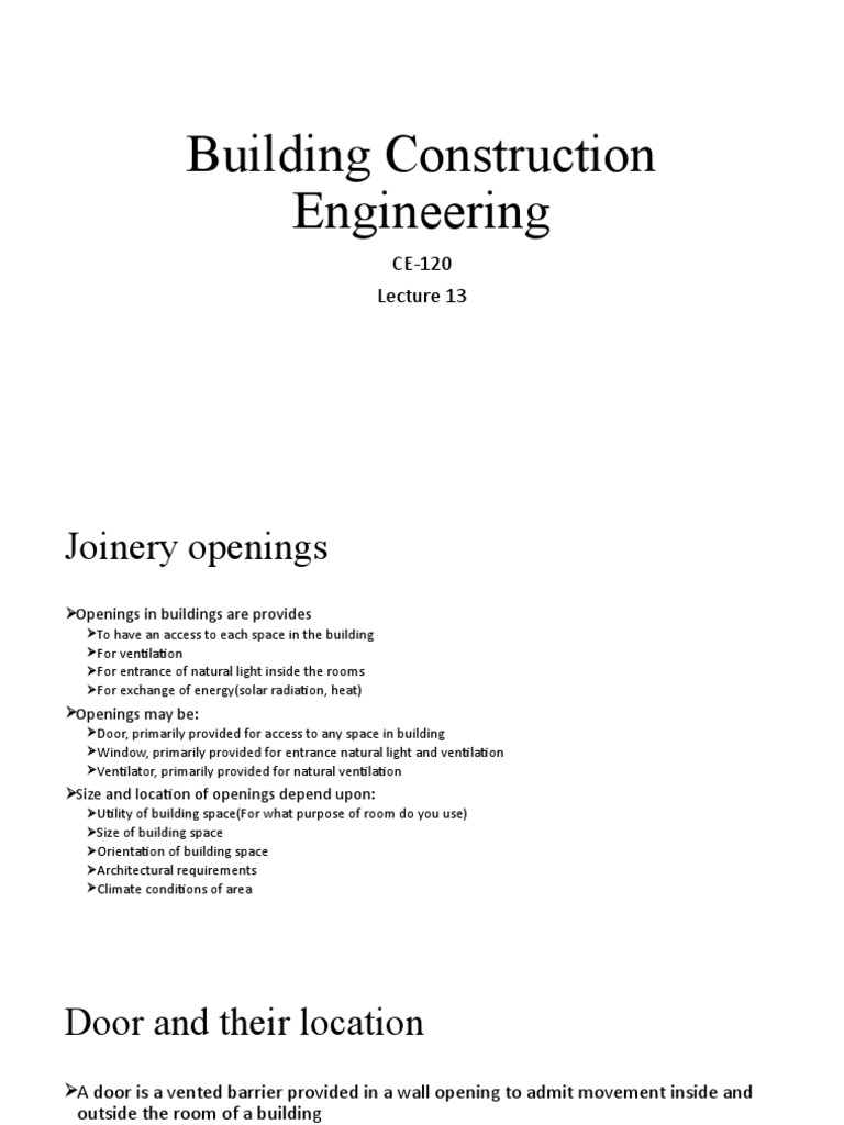 Building Construction Engineering | PDF | Door | Wall