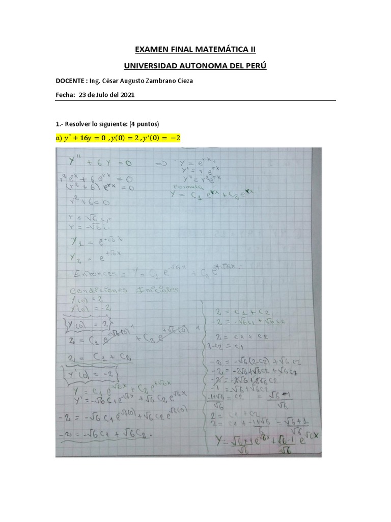 Examen Final de Matematica | PDF