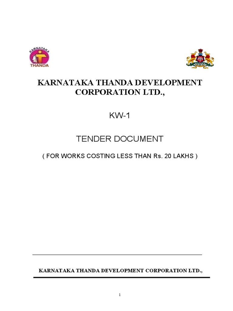 Karnataka Thanda Development Corporation LTD.,: KW-1 Tender Document | PDF | Employment | Money