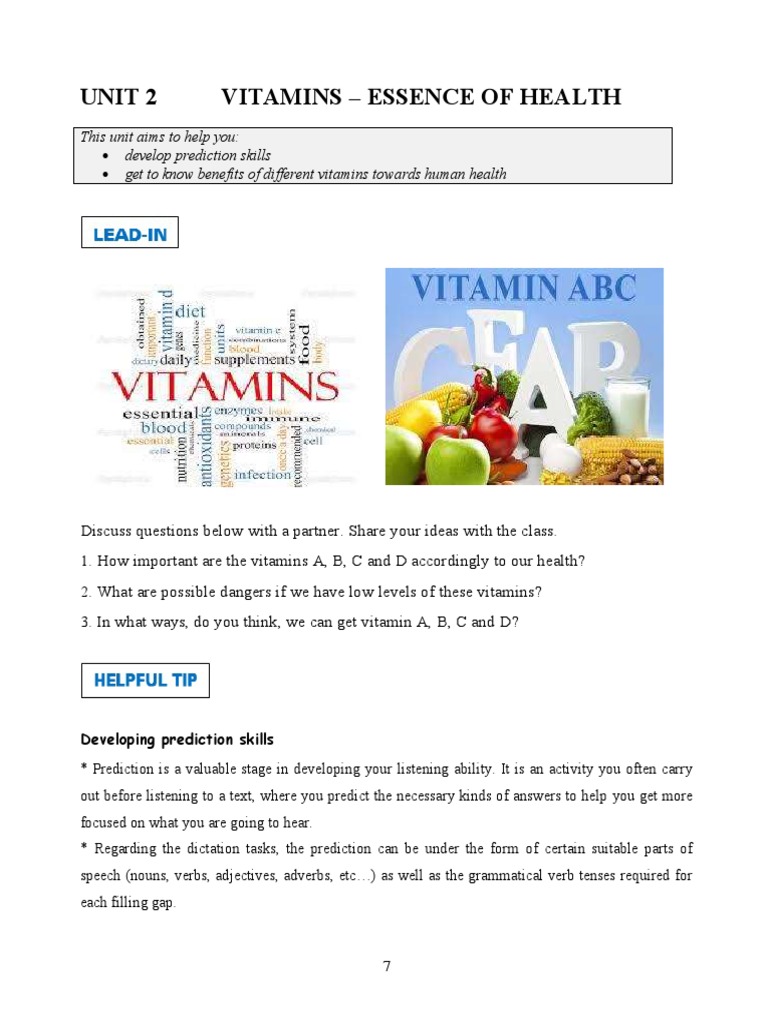 Unit 2 Vitamins - Essence of Health | PDF | Vitamin D | Vitamin
