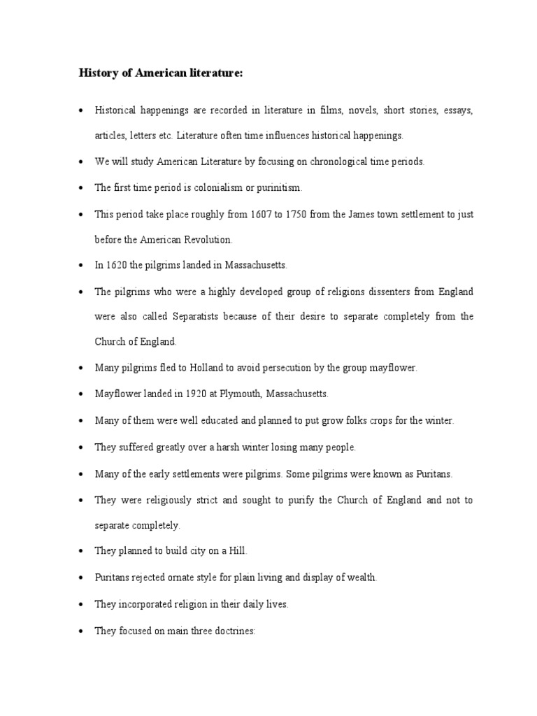History of American Literature | PDF | Puritans | Plymouth Colony