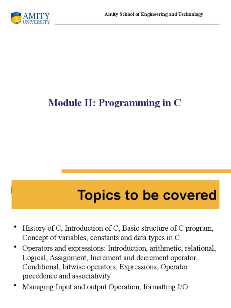 Module II: Programming in C: Amity School of Engineering and Technology | Download Free PDF ...