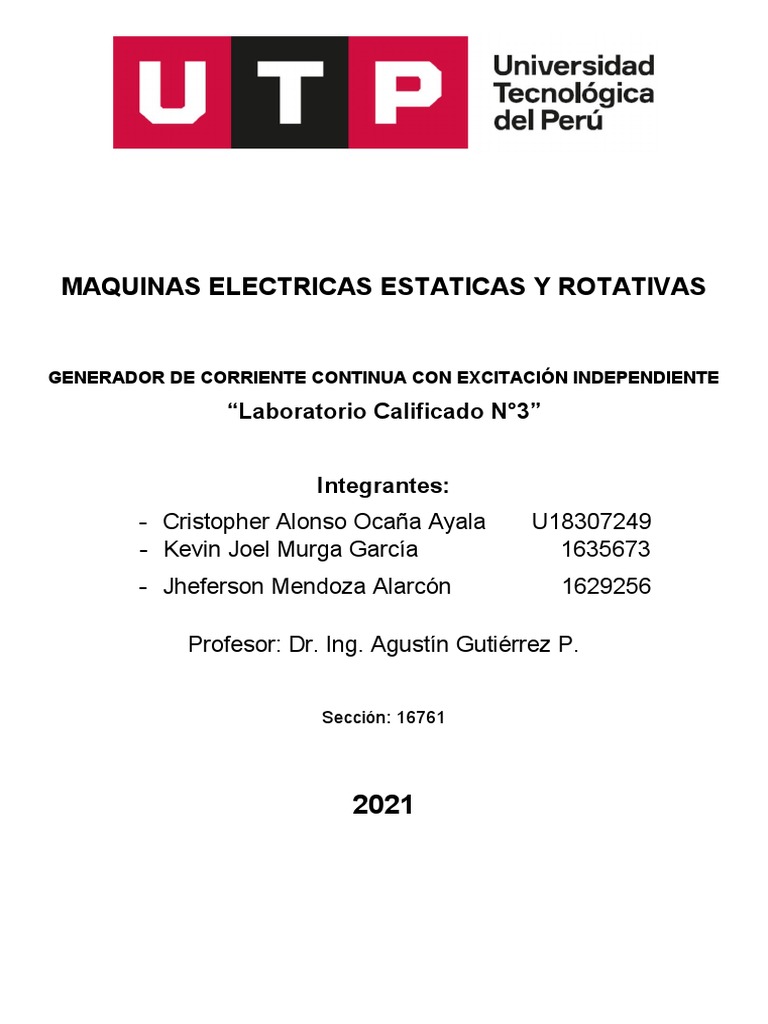 Laboratorio N°3 - Máquinas Eléctricas Est - Rotativas | PDF | Generador eléctrico | Inductor
