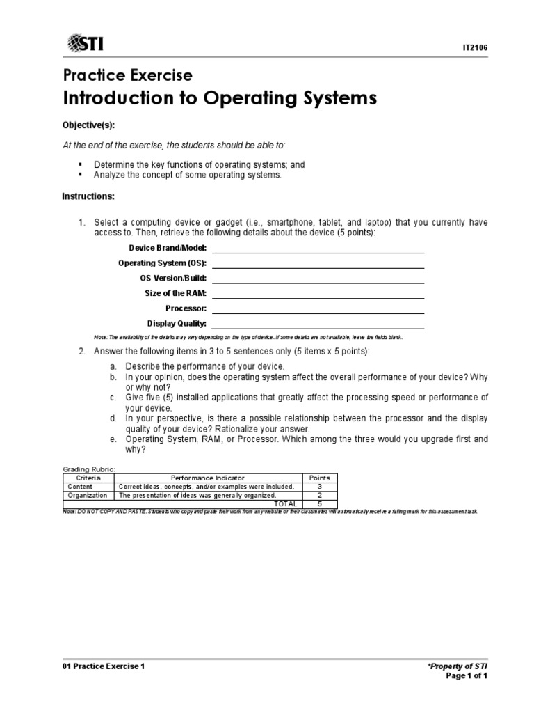 01 Practice Exercise 1 | PDF | Operating System | Central Processing Unit