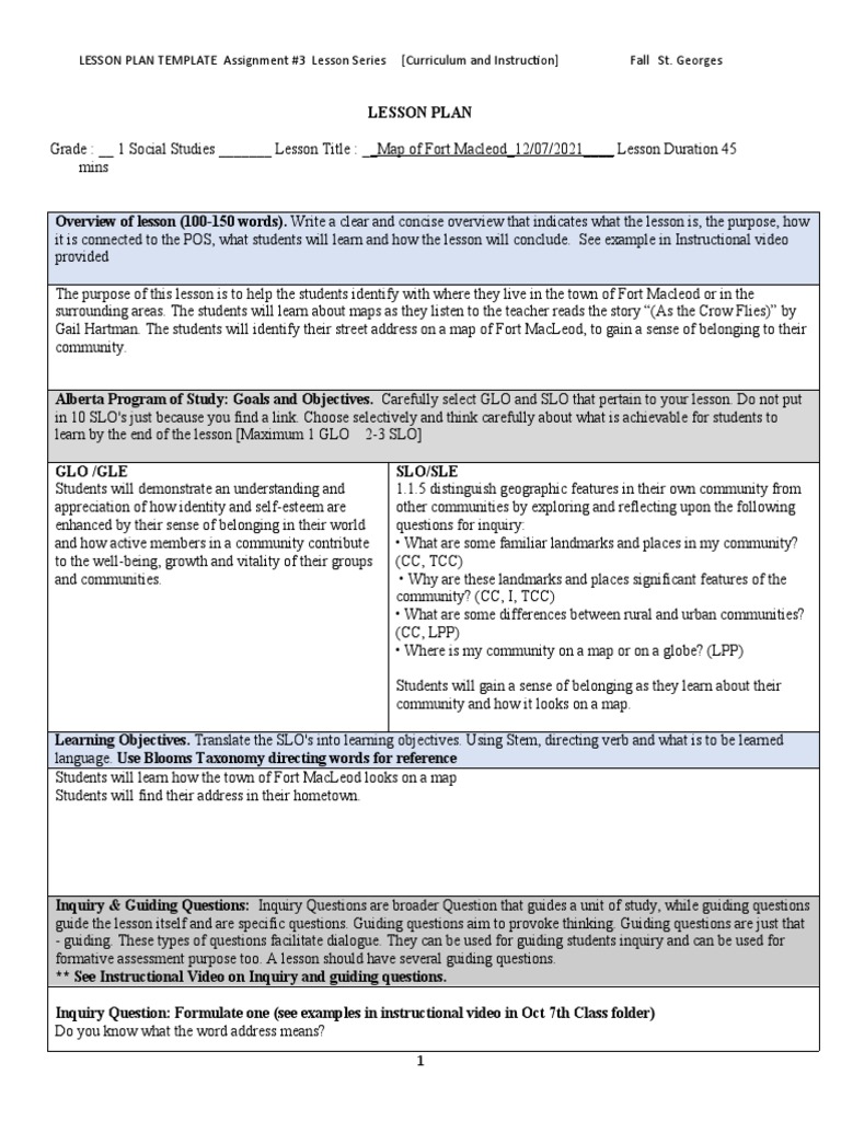 Lesson Map of Fort Macleod | PDF | Lesson Plan | Teachers