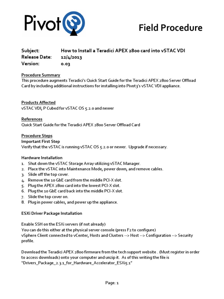 How To Install Teradici Apex 2800 Into VSTAC VDI r2 | PDF | Server ...