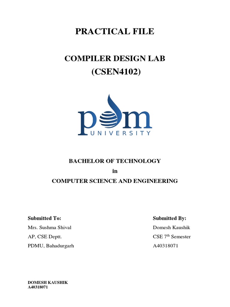 Compiler Design Lab Practical File | PDF | Parsing | Compiler