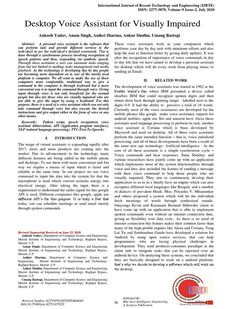 Voice Assistent Synopsis PDF | PDF | Speech Synthesis | Speech Recognition