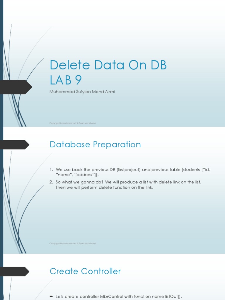 Delete Data On DB Lab 9: Muhammad Sufyian Mohd Azmi | PDF | Data Management | Computer Programming