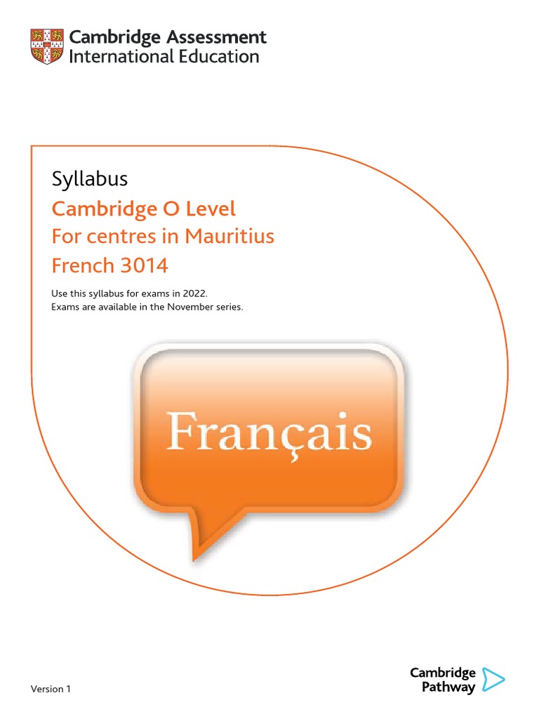 Syllabus: Cambridge O Level For Centres in Mauritius French 3014 | PDF ...