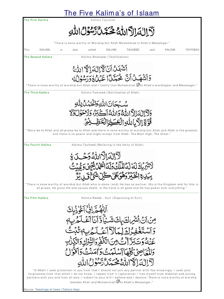 The Five Kalima's of Islaam | PDF