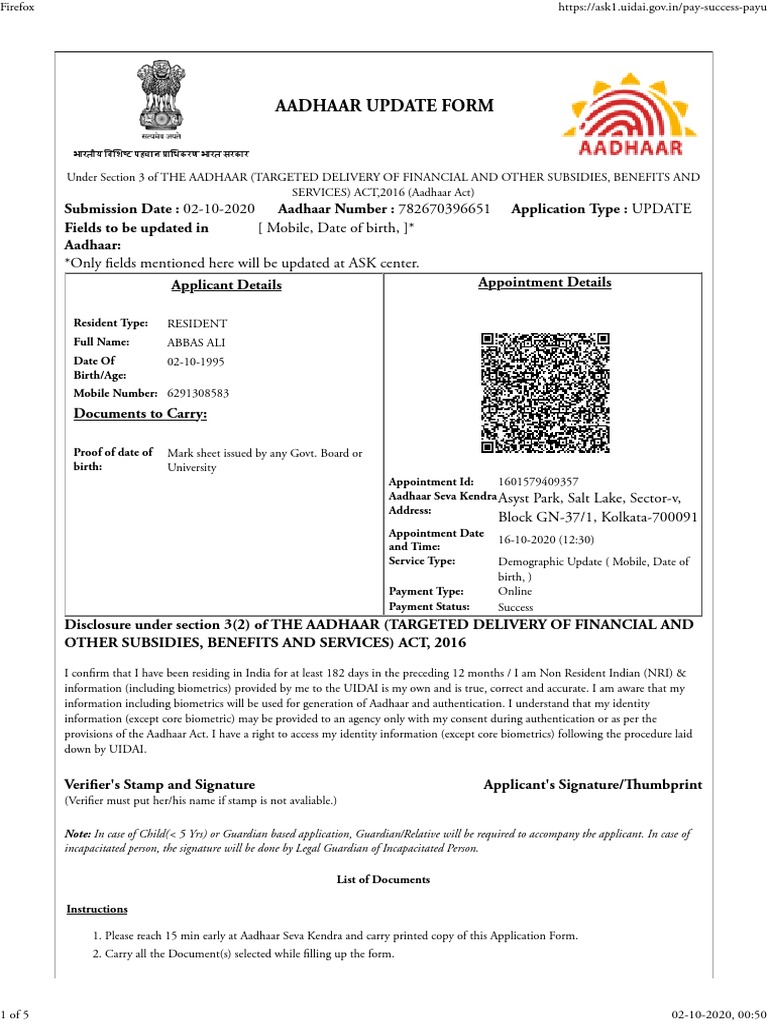 Aadhaar Update Form: (Mobile, Date of Birth,) Only Fields Mentioned Here Will Be Updated at ASK ...